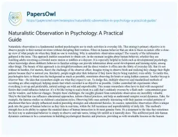 Naturalistic Observation in Psychology: A Practical Guide - Free Essay ...