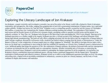 Exploring the Literary Landscape of Jon Krakauer - Free Essay Example ...