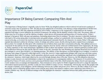 Importance Of Being Earnest: Comparing Film And Play - Free Essay ...