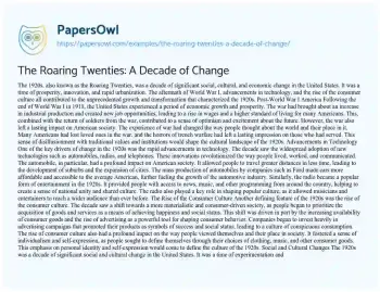 The Roaring Twenties: A Decade of Change - Free Essay Example - 977 ...