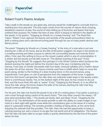 Robert Frost's Poems Analysis - Free Essay Example - 918 Words ...