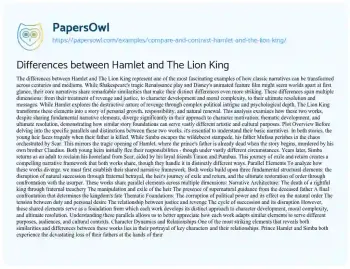 Differences between Hamlet and The Lion King - Free Essay Example ...