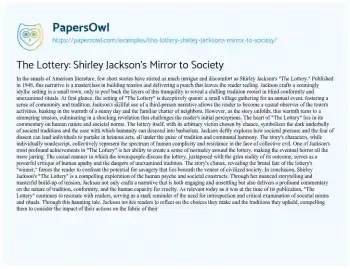 The Lottery: Shirley Jackson's Mirror to Society - Free Essay Example ...