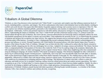 Tribalism: A Global Dilemma - Free Essay Example - 727 Words ...