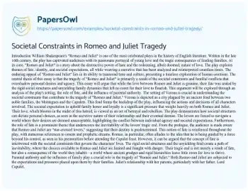 Societal Constraints in Romeo and Juliet Tragedy - Free Essay Example ...