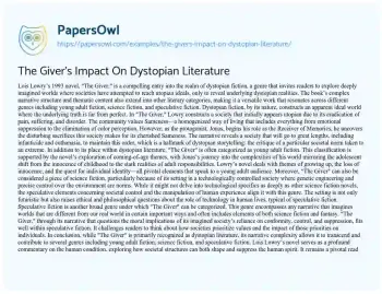 The Giver's Impact On Dystopian Literature - Free Essay Example - 585 ...