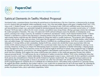 Satirical Elements in Swifts Modest Proposal - Free Essay Example - 687 Words | PapersOwl.com