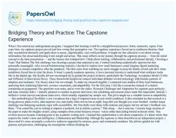 Bridging Theory and Practice: The Capstone Experience - Free Essay Example - 1410 Words ...