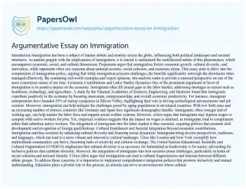 Argumentative Essay on Immigration - Free Essay Example - 882 Words ...