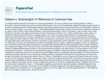 Gideon v. Wainwright: A Milestone in Common law - Free Essay Example ...