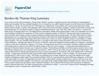 Borders By Thomas King Summary - Free Essay Example - 1578 Words ...