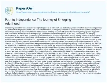 Path to Independence: The Journey of Emerging Adulthood - Free Essay ...