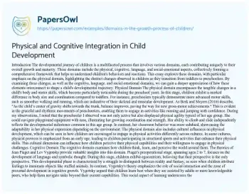 Physical and Cognitive Integration in Child Development - Free Essay Example - 988 Words ...