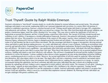 Trust Thyself: Quote by Ralph Waldo Emerson - Free Essay Example - 537 ...