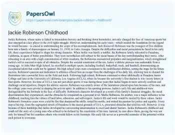 Jackie Robinson Childhood - Free Essay Example - 652 Words | PapersOwl.com