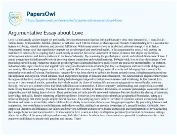 Argumentative Essay about Love - Free Essay Example - 731 Words ...
