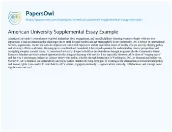 American University Supplemental Essay Example - Free Essay Example - 191 Words | PapersOwl.com
