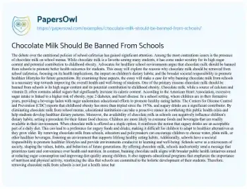 Chocolate Milk Should Be Banned From Schools - Free Essay Example - 687 ...