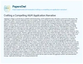 Crafting a Compelling A&M Application Narrative - Free Essay Example ...