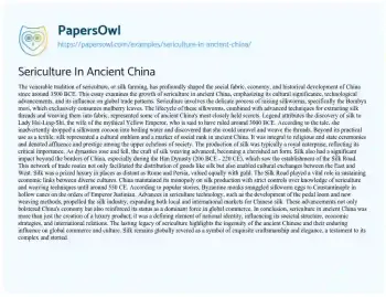Sericulture In Ancient China - Free Essay Example - 450 Words ...