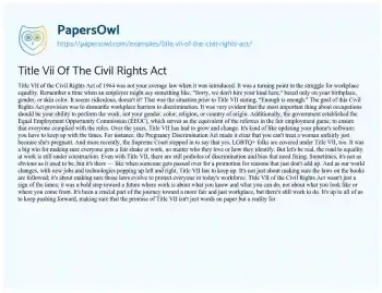 Title Vii Of The Civil Rights Act - Free Essay Example - 436 Words ...