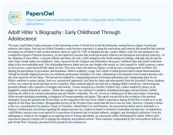 Adolf Hitler 's Biography : Early Childhood Through Adolescence - Free ...