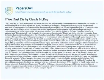 If We Must Die by Claude McKay - Free Essay Example - 525 Words ...