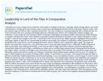 Leadership in Lord of the Flies: A Comparative Analysis - Free Essay ...
