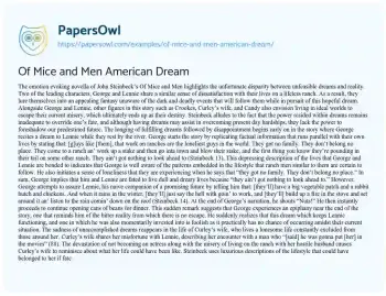 Of Mice and Men American Dream - Free Essay Example - 1099 Words ...