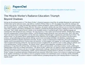 The Miracle Worker's Radiance Education: Triumph Beyond Shadows - Free ...