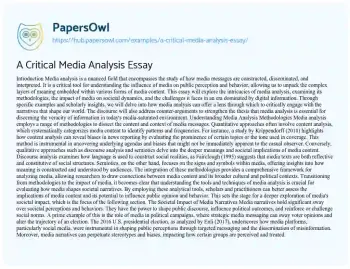 A Critical Media Analysis Essay - Free Essay Example - 1013 Words ...