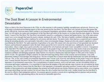 The Dust Bowl: A Lesson in Environmental Devastation - Free Essay ...