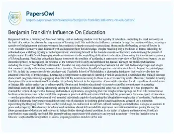 Benjamin Franklin's Influence On Education - Free Essay Example - 606 ...