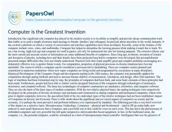 Computer is the Greatest Invention - Free Essay Example - 1062 Words ...