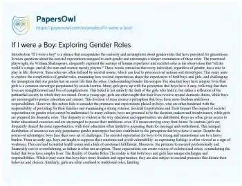 If I were a Boy: Exploring Gender Roles - Free Essay Example - 764 ...