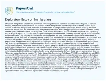 Exploratory Essay on Immigration - Free Essay Example - 870 Words ...