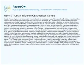 Harry S Truman Influence On American Culture - Free Essay Example - 358 ...