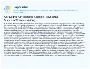 Unraveling “Girl”: Jamaica Kincaid's Provocative Stance in Women’s ...