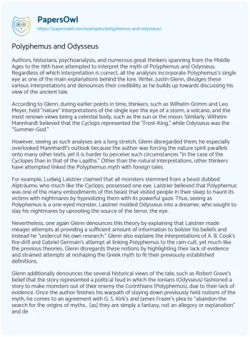 Polyphemus and Odysseus - Free Essay Example - 665 Words | PapersOwl.com