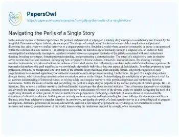 Navigating the Perils of a Single Story - Free Essay Example - 445 ...