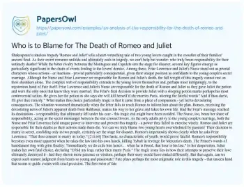 Who is to Blame for The Death of Romeo and Juliet - Free Essay Example ...