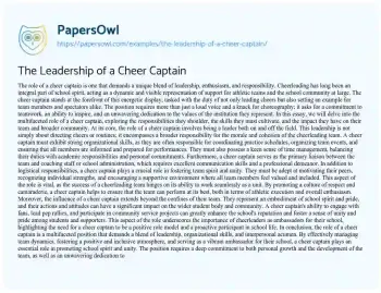 The Leadership of a Cheer Captain - Free Essay Example - 605 Words ...