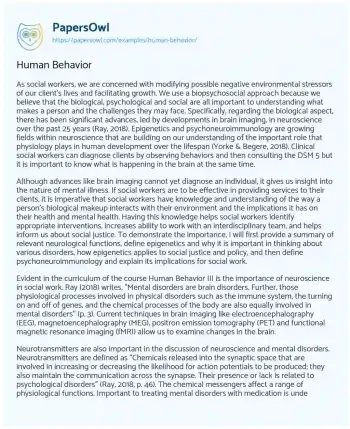 Human Behavior - Free Essay Example - 1678 Words | PapersOwl.com