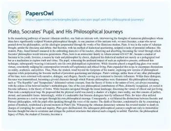 Plato, Socrates' Pupil, and His Philosophical Journeys - Free Essay ...