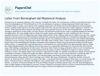 Letter From Birmingham Jail Rhetorical Analysis - Free Essay Example ...