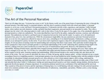 The Art of the Personal Narrative - Free Essay Example - 550 Words ...