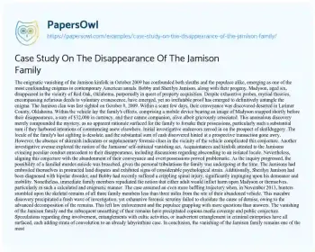 Case Study On The Disappearance Of The Jamison Family - Free Essay ...
