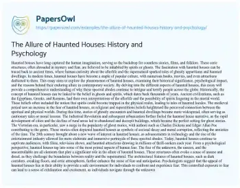 The Allure of Haunted Houses: History and Psychology - Free Essay ...