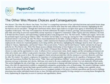 The Other Wes Moore: Choices and Consequences - Free Essay Example ...
