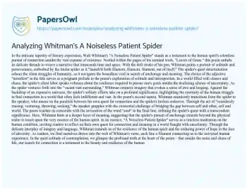 Analyzing Whitman's A Noiseless Patient Spider - Free Essay Example ...
